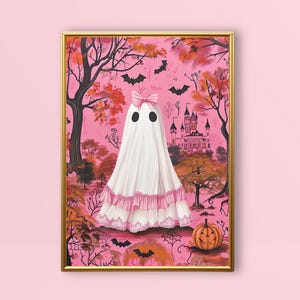 Coquette Ghost | Pink Halloween Wall Art, Pink Bow Ghost Print, Cute ...