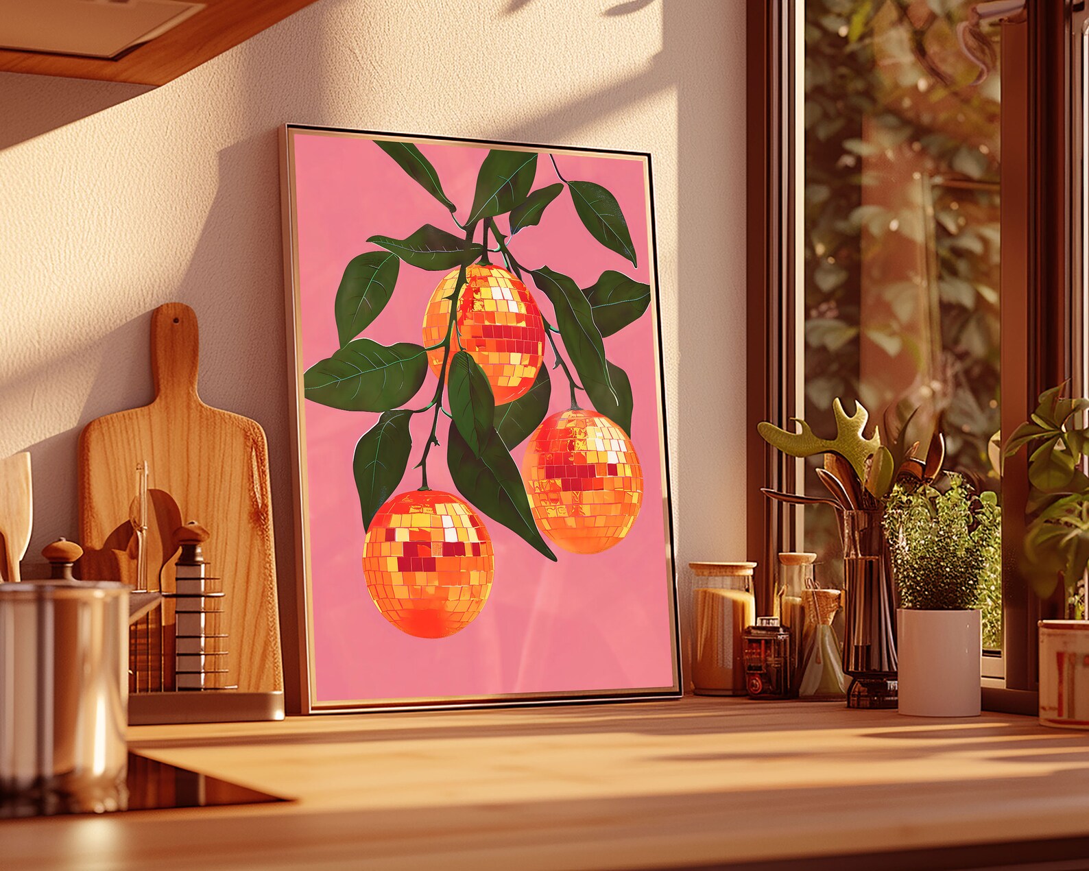 Disco Ball Oranges | Funky Wall Art, Dopamine Decor, Orange Pink Preppy ...