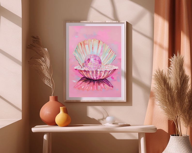 Seashell Disco Ball Beachy Room Decor, Coastal Painting, Pink Preppy ...