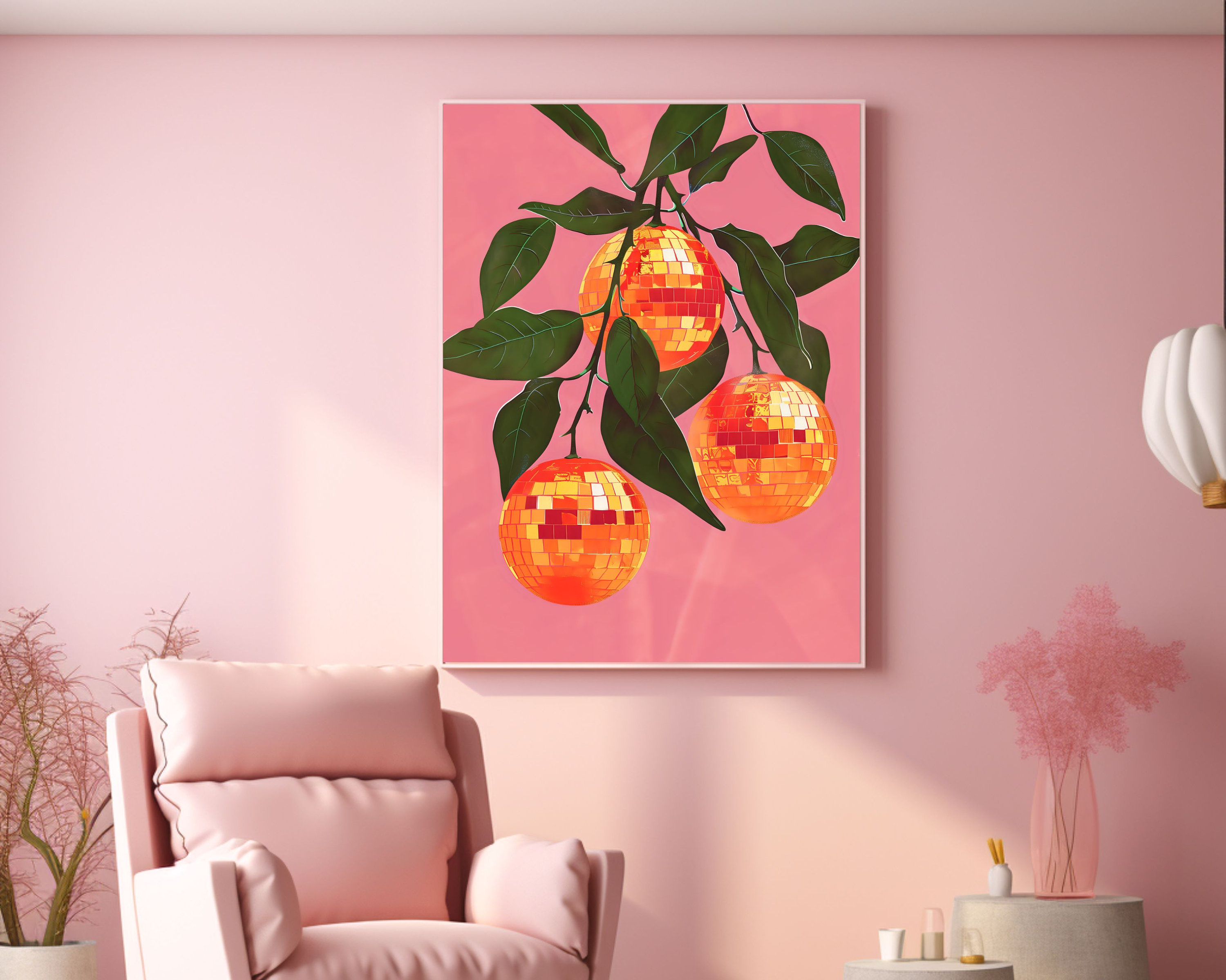 Disco Ball Oranges | Funky Wall Art, Dopamine Decor, Orange Pink Preppy ...