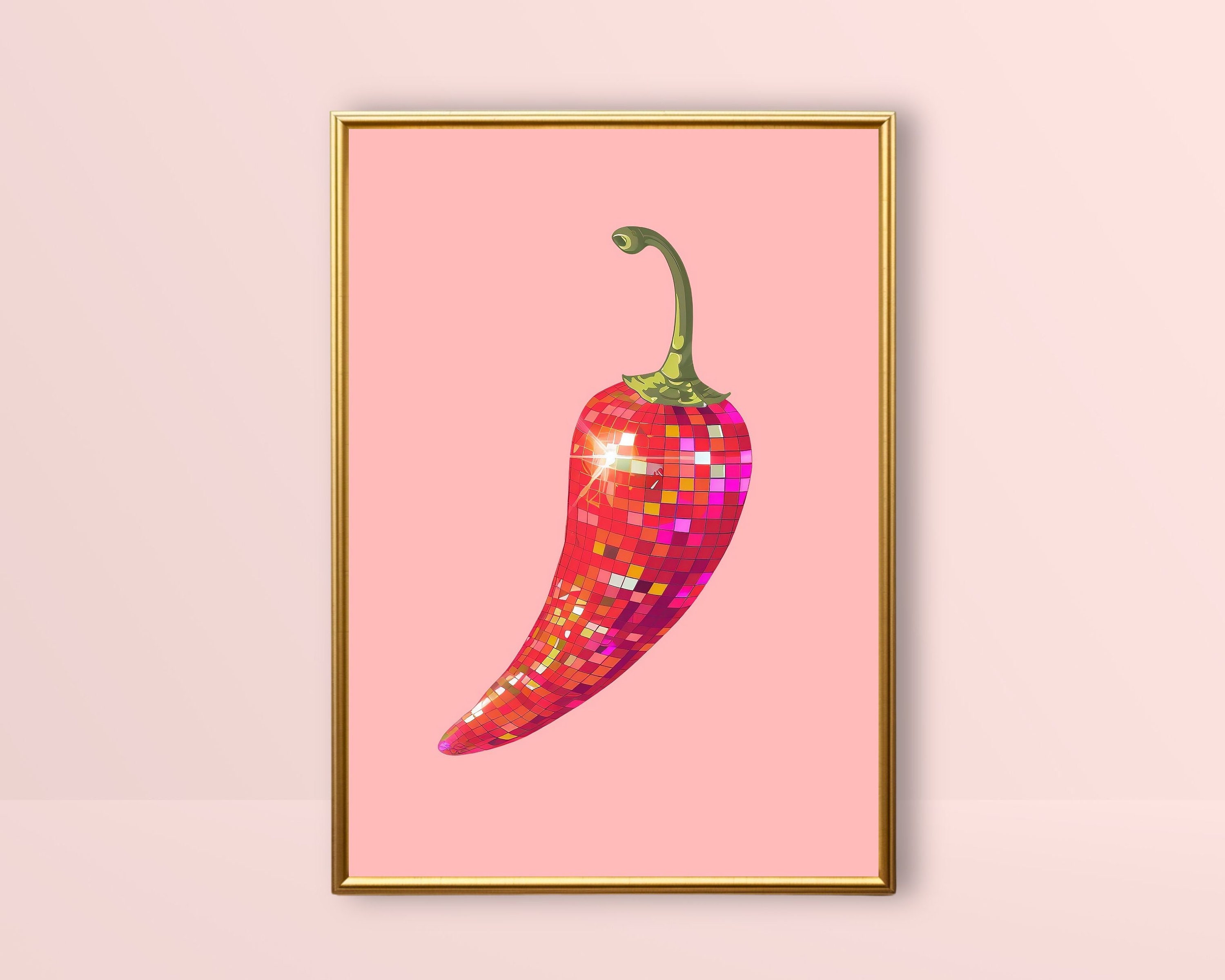 Chilli Disco Ball | Trendy Kitchen Decor, Retro Food Wall Art, Chili ...