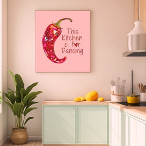 Disco Ball Chilli This Kitchen is for Dancing Print, Retro Food Wall ...