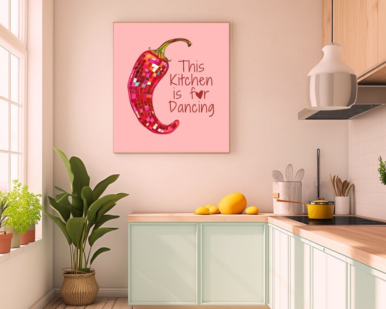 Disco Ball Chilli | This Kitchen is for Dancing Print, Retro Food Wall ...