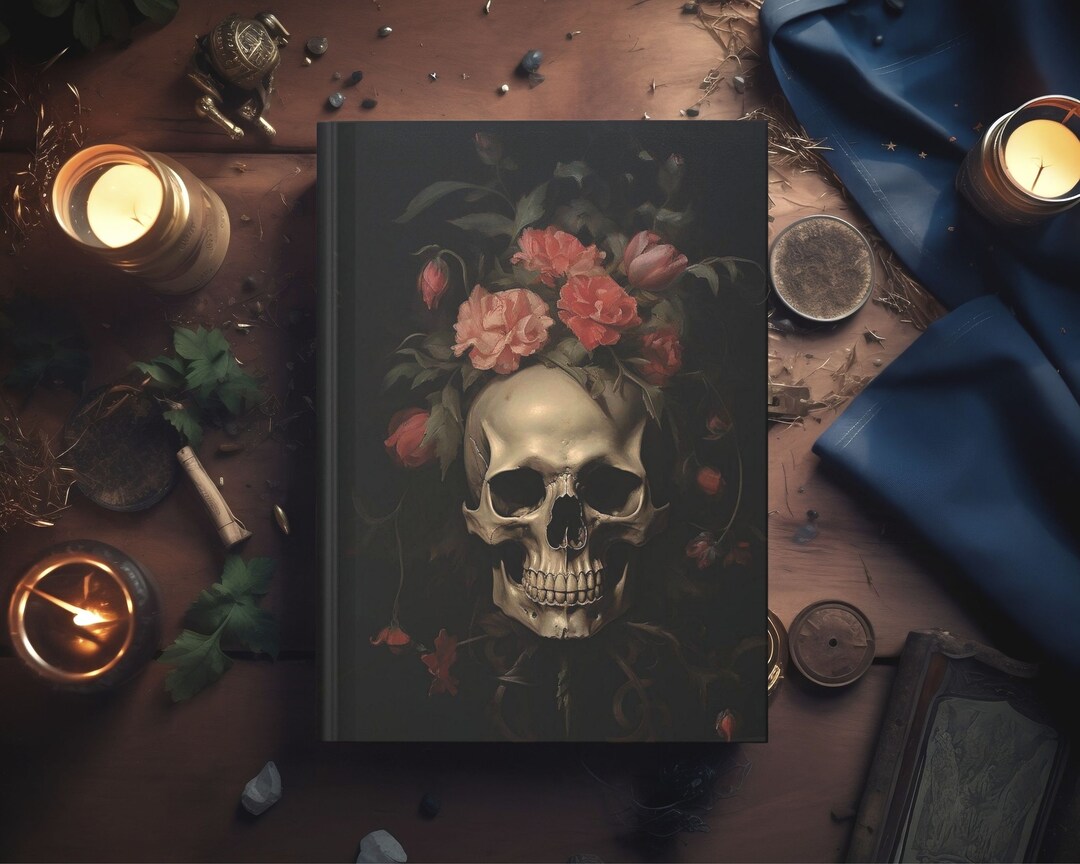 Dark Academia Floral Skull Notebook Aesthetic Dark Cottagecore Blank ...