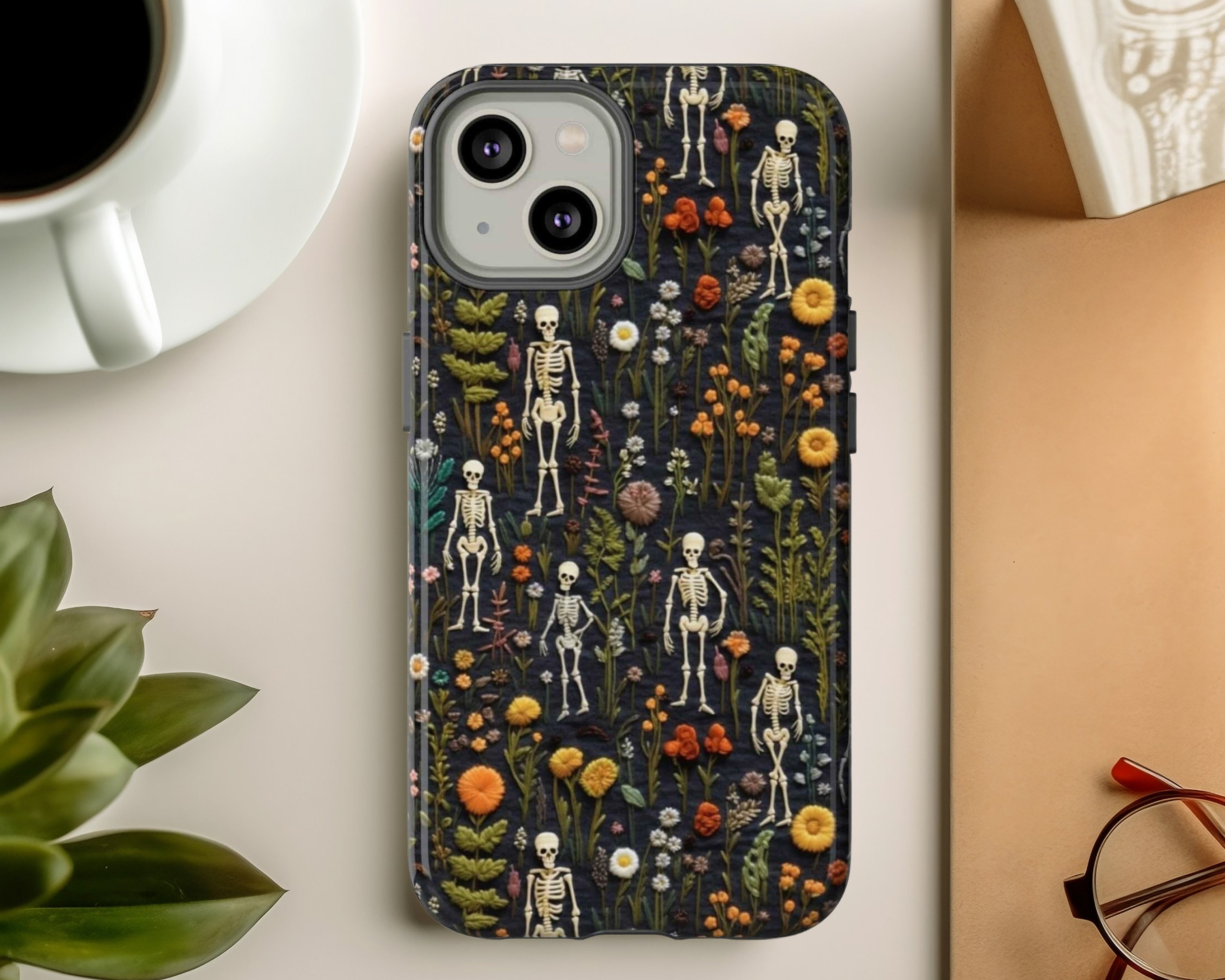Mini Skeletons in Mystique Garden Phone Case 3D Embroidery - Etsy
