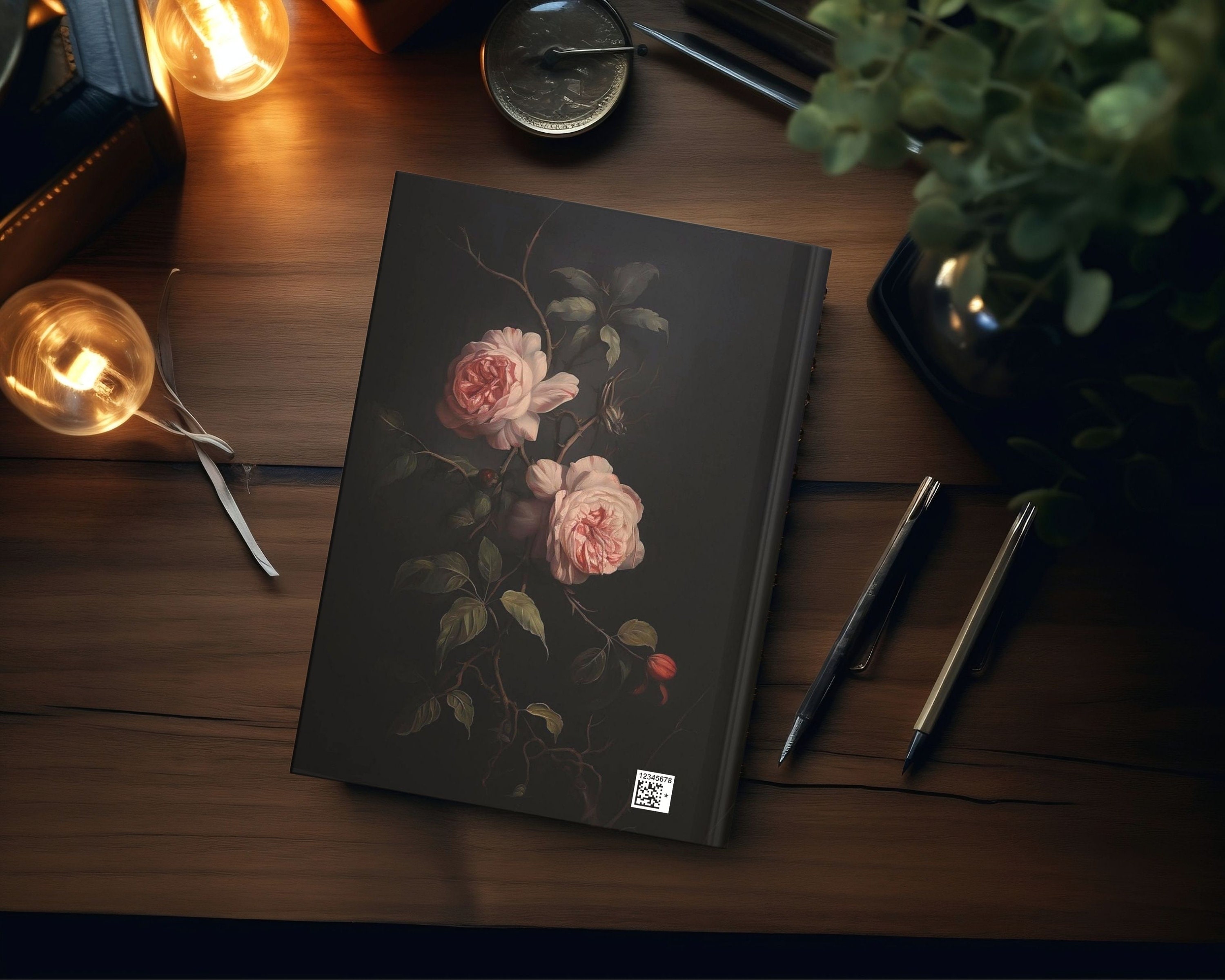 Dark Academia Rose Notebook Dark Aesthetic Floral Cottagecore Journal, Botanical Blank Hardcover ...
