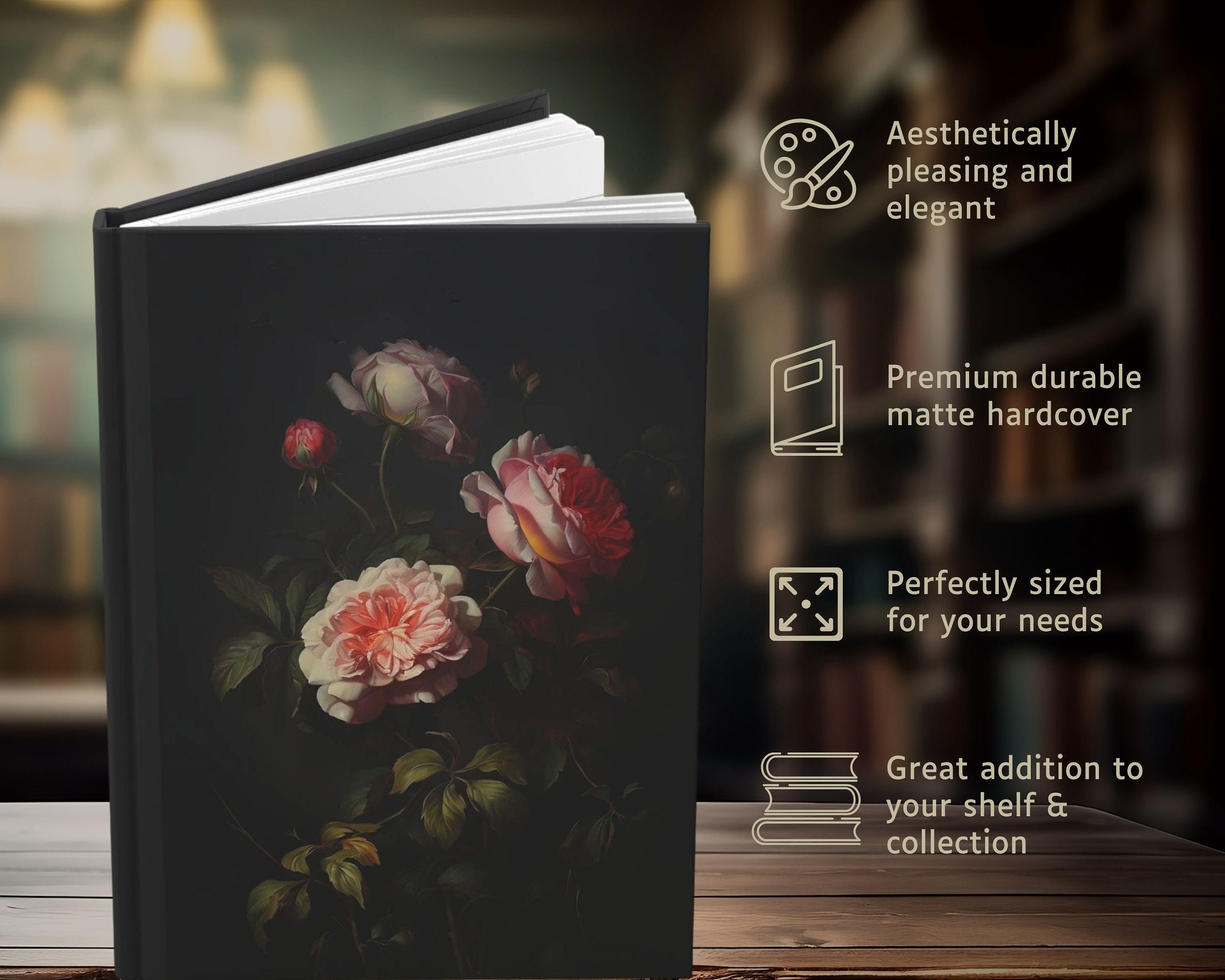 Dark Academia Rose Notebook Dark Aesthetic Floral Cottagecore Journal ...