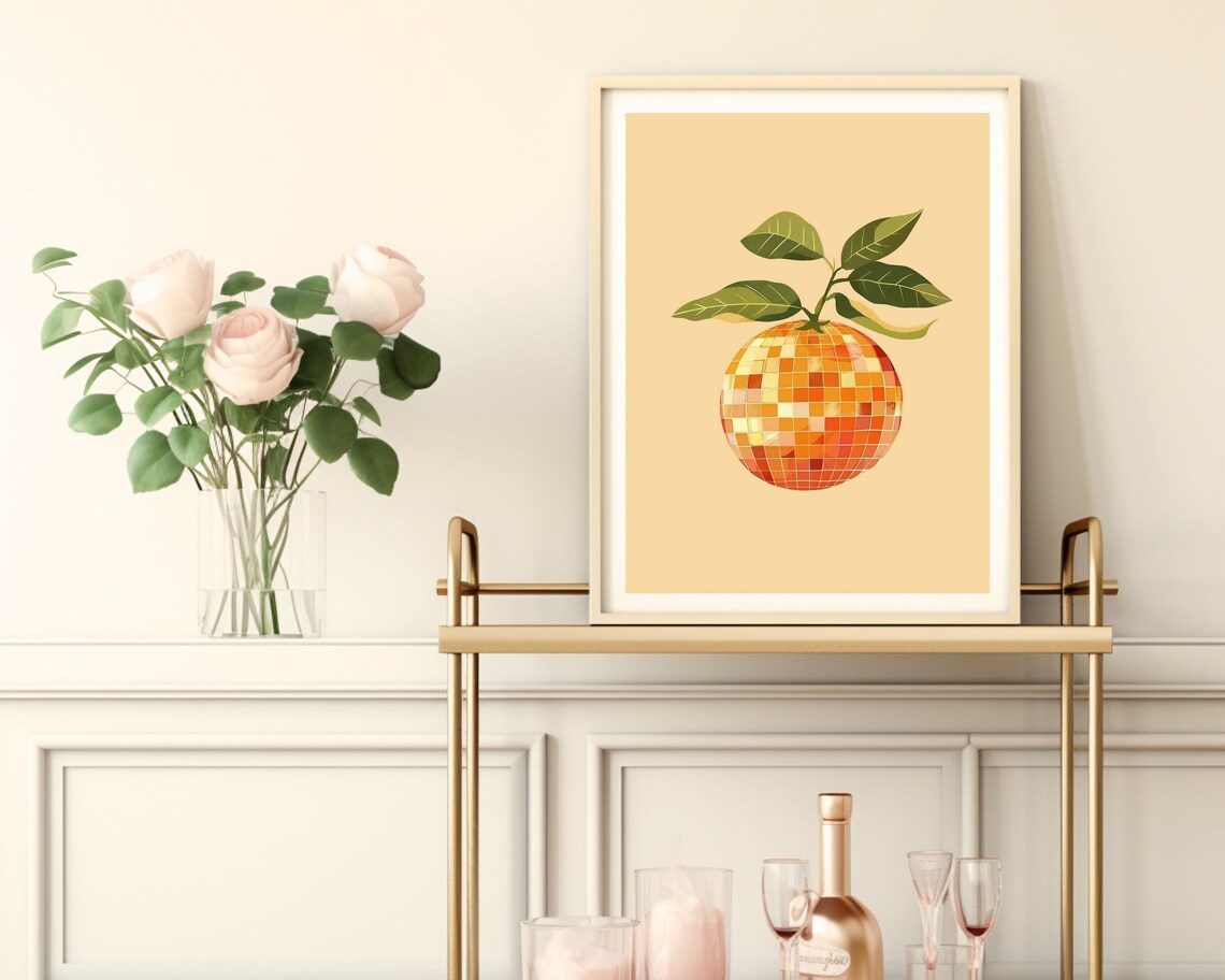 Disco Ball Orange | Preppy Wall Art, Mirror Ball Poster, Bar Cart ...
