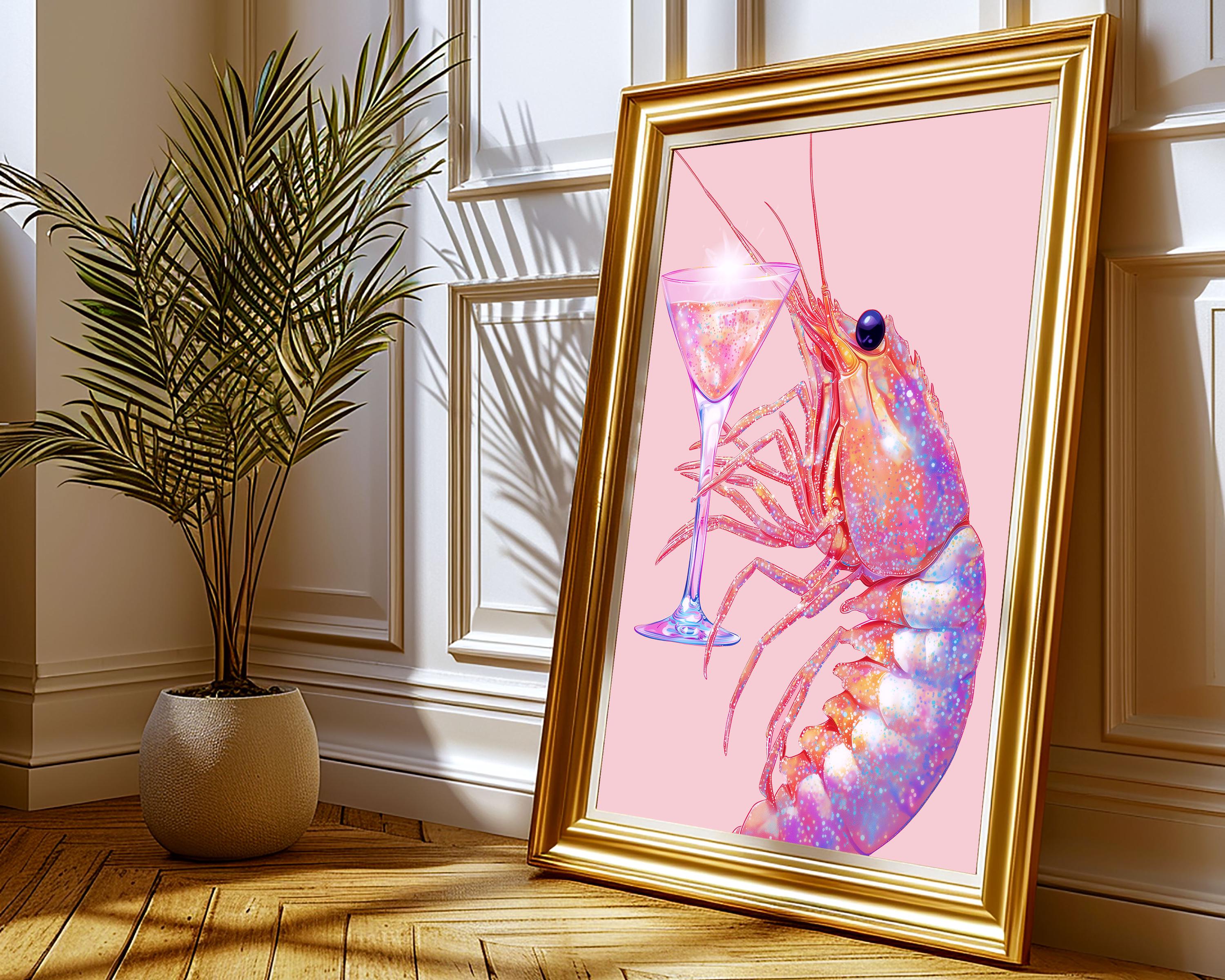 Disco Shrimp Martini | Glitter Wall Art, Shiny Glam Cocktail Seafood ...