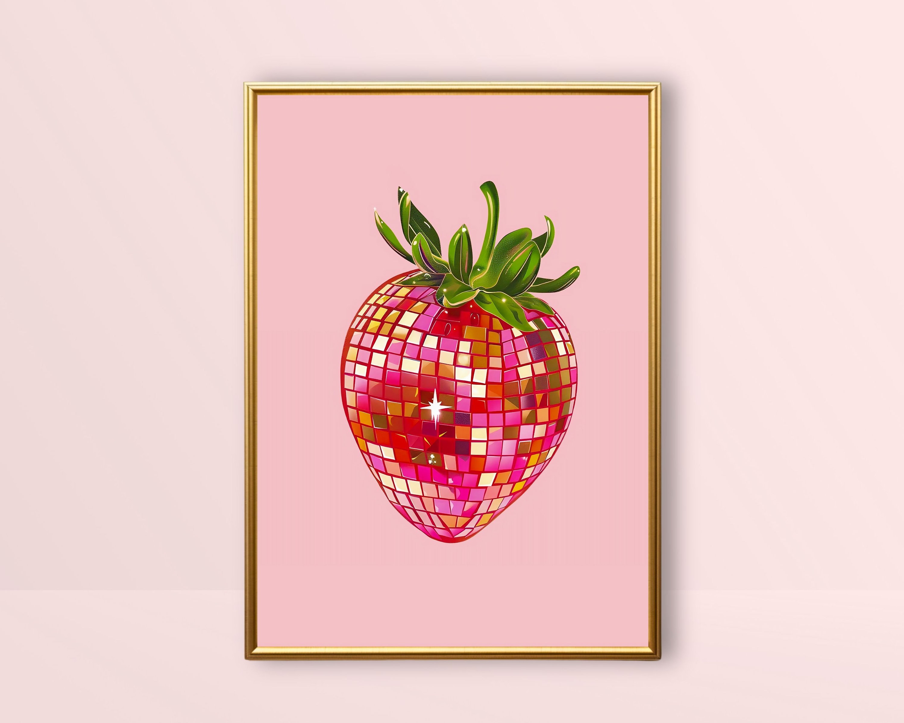 Strawberry Disco Ball | Pink Preppy Wall Art, Trendy Kitchen Decor ...
