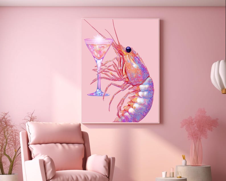 Disco Shrimp Martini | Glitter Wall Art, Shiny Glam Cocktail Seafood ...