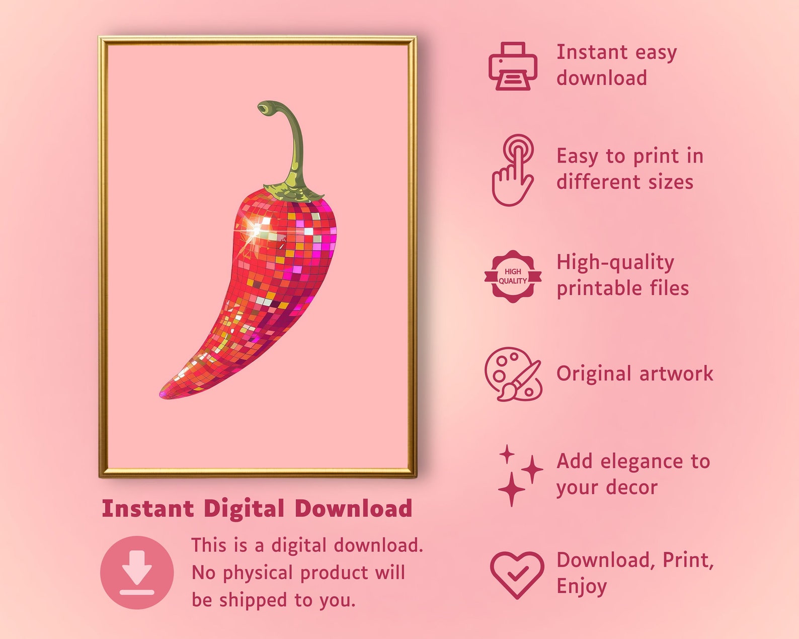 Chilli Disco Ball | Trendy Kitchen Decor, Retro Food Wall Art, Chili ...