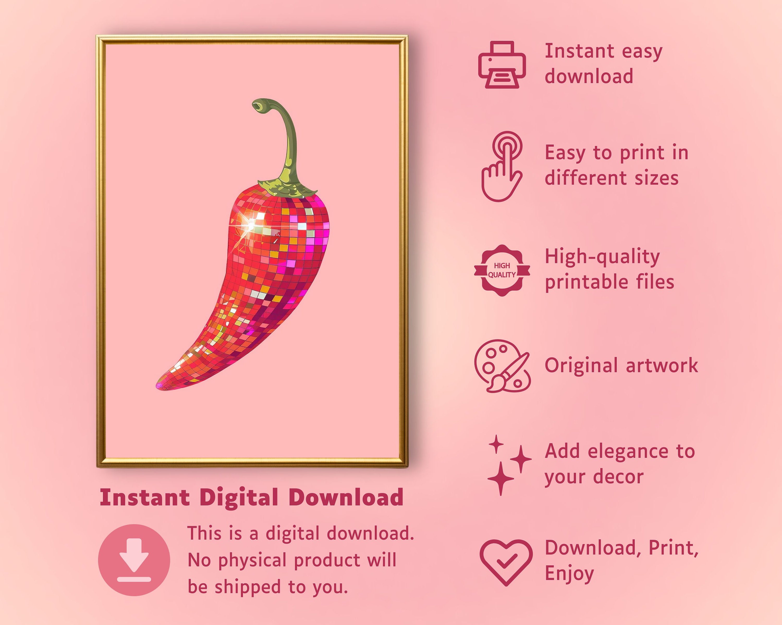 Chilli Disco Ball | Trendy Kitchen Decor, Retro Food Wall Art, Chili ...