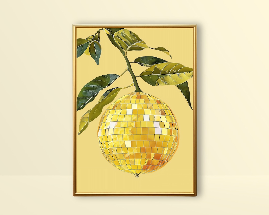 Lemon Disco Ball | Mirror Ball Print, Trendy Kitchen Decor, Funky Wall ...