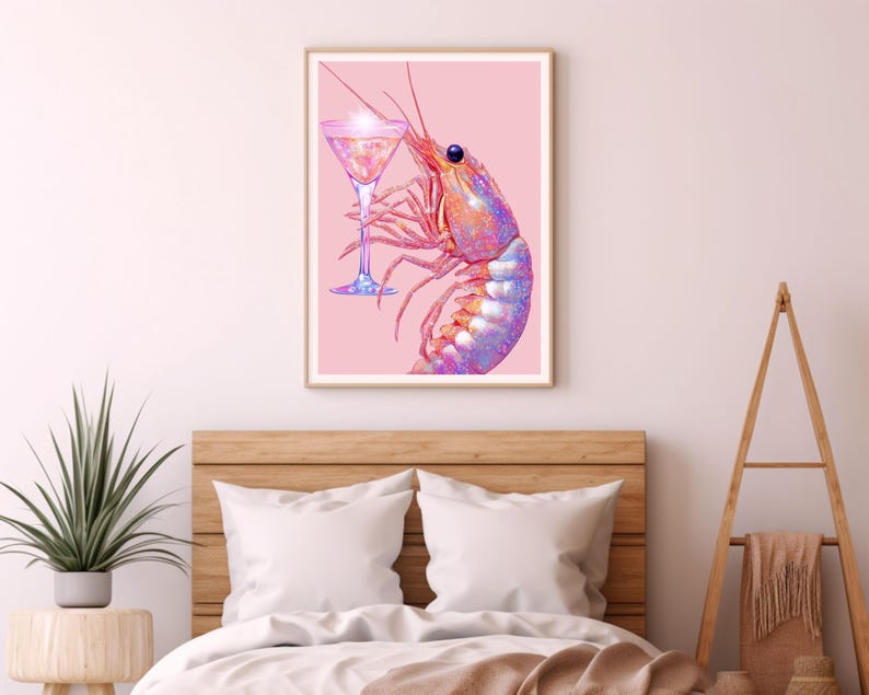 Disco Shrimp Martini | Glitter Wall Art, Shiny Glam Cocktail Seafood ...