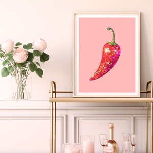 Chilli Disco Ball | Trendy Kitchen Decor, Retro Food Wall Art, Chili ...