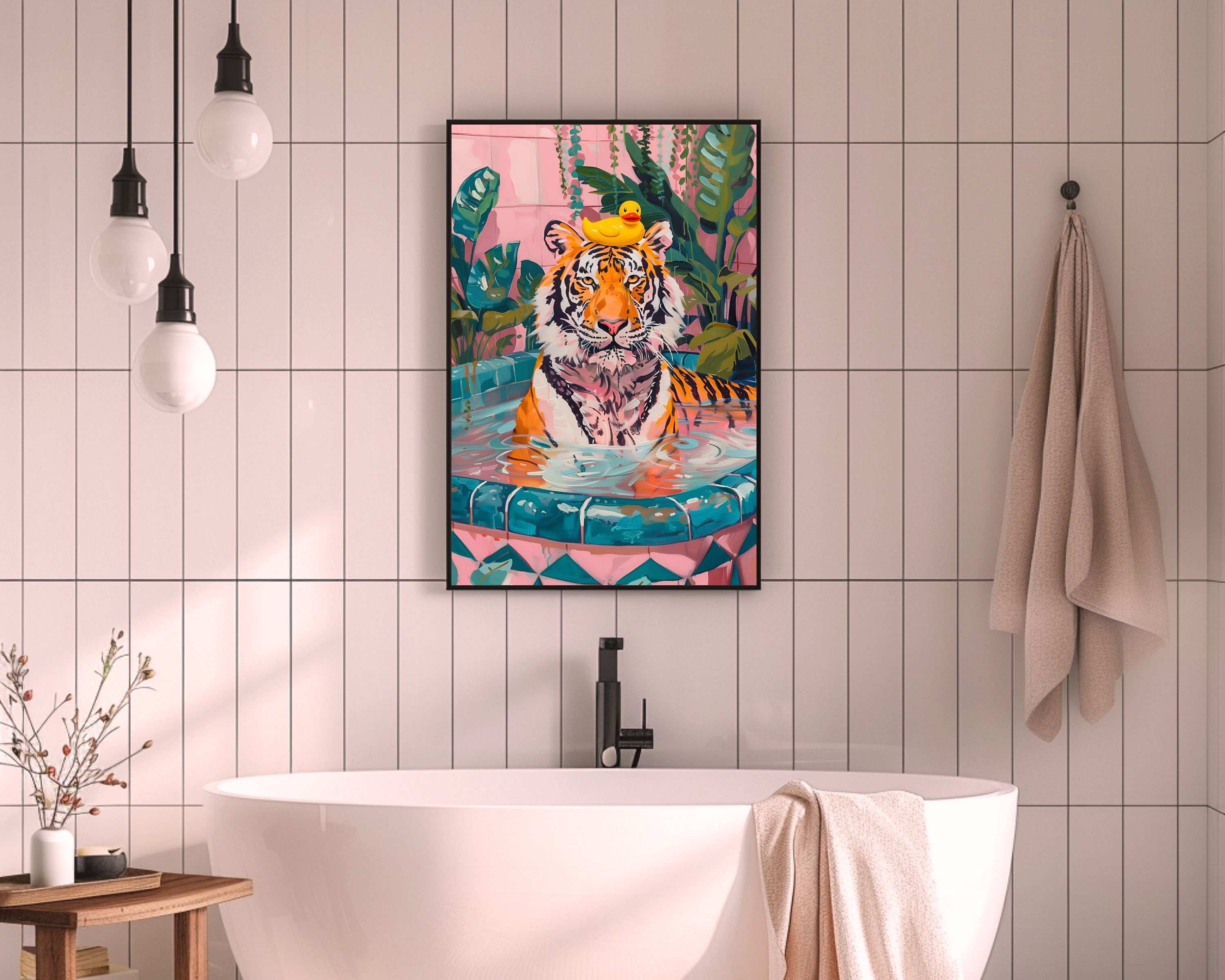 Tiger in Bathtub | Eclectic Animal Art, Rubber Duck Maximalist Wall Art ...