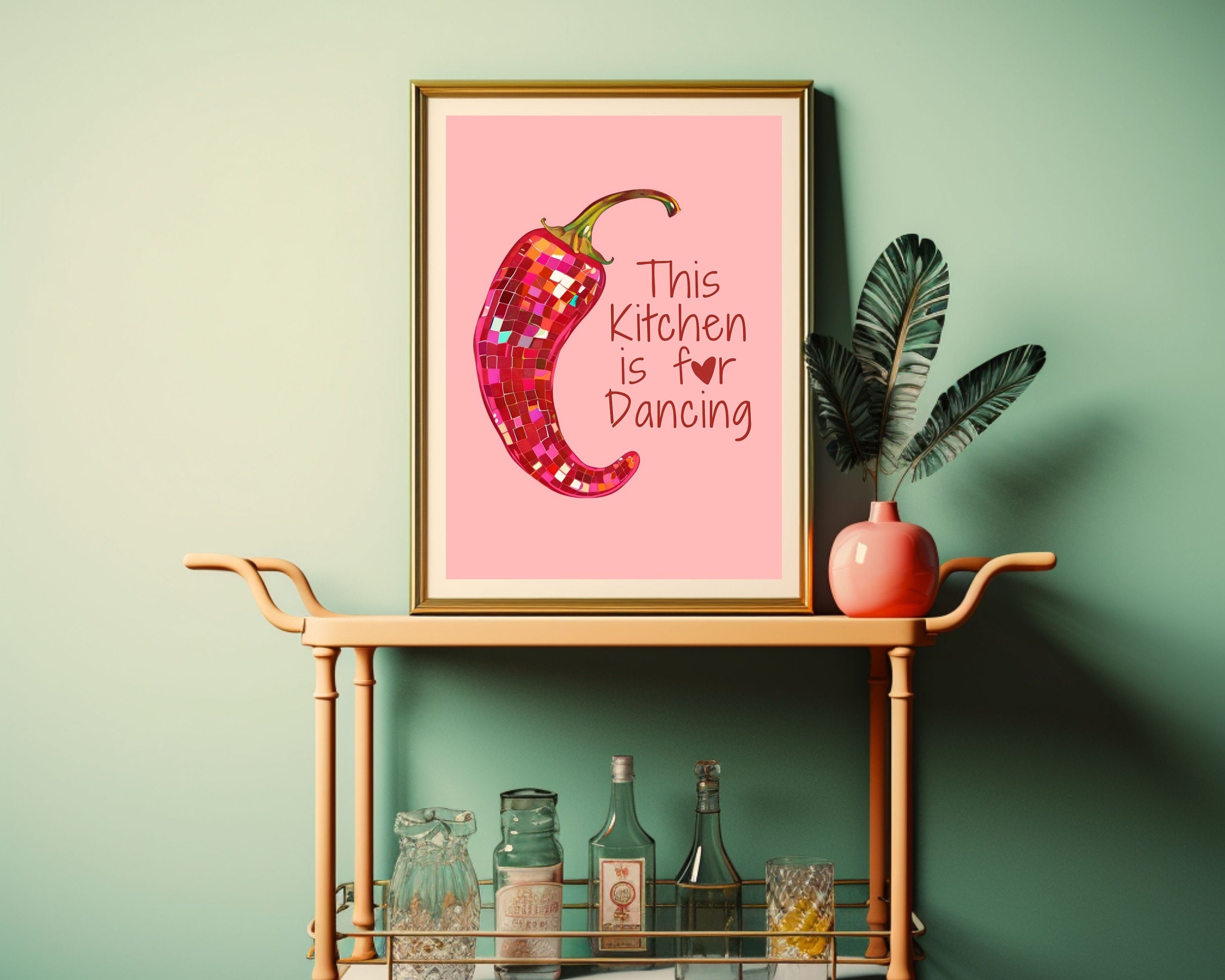 Disco Ball Chilli | This Kitchen is for Dancing Print, Retro Food Wall ...
