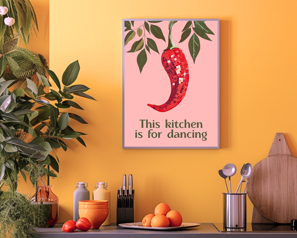 Chilli Disco Ball | Trendy Kitchen Decor, Retro Food Wall Art, Kitchen ...