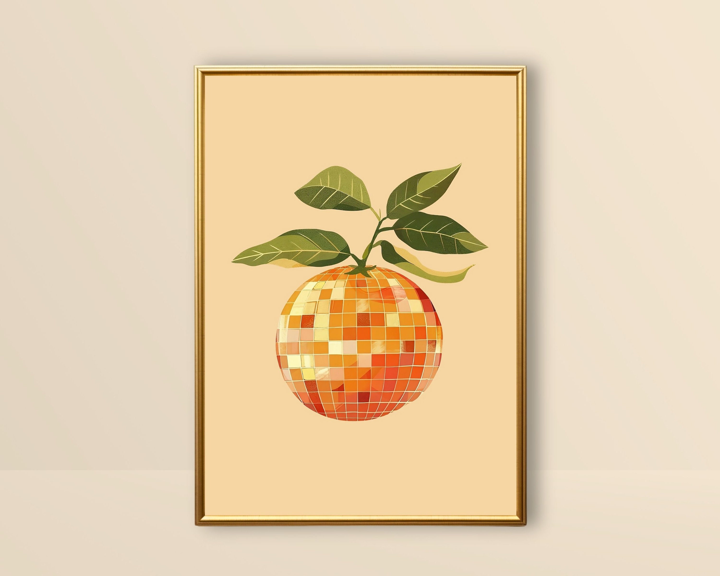 Disco Ball Orange | Preppy Wall Art, Mirror Ball Poster, Bar Cart ...