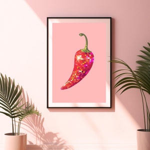 Chilli Disco Ball | Trendy Kitchen Decor, Retro Food Wall Art, Chili ...