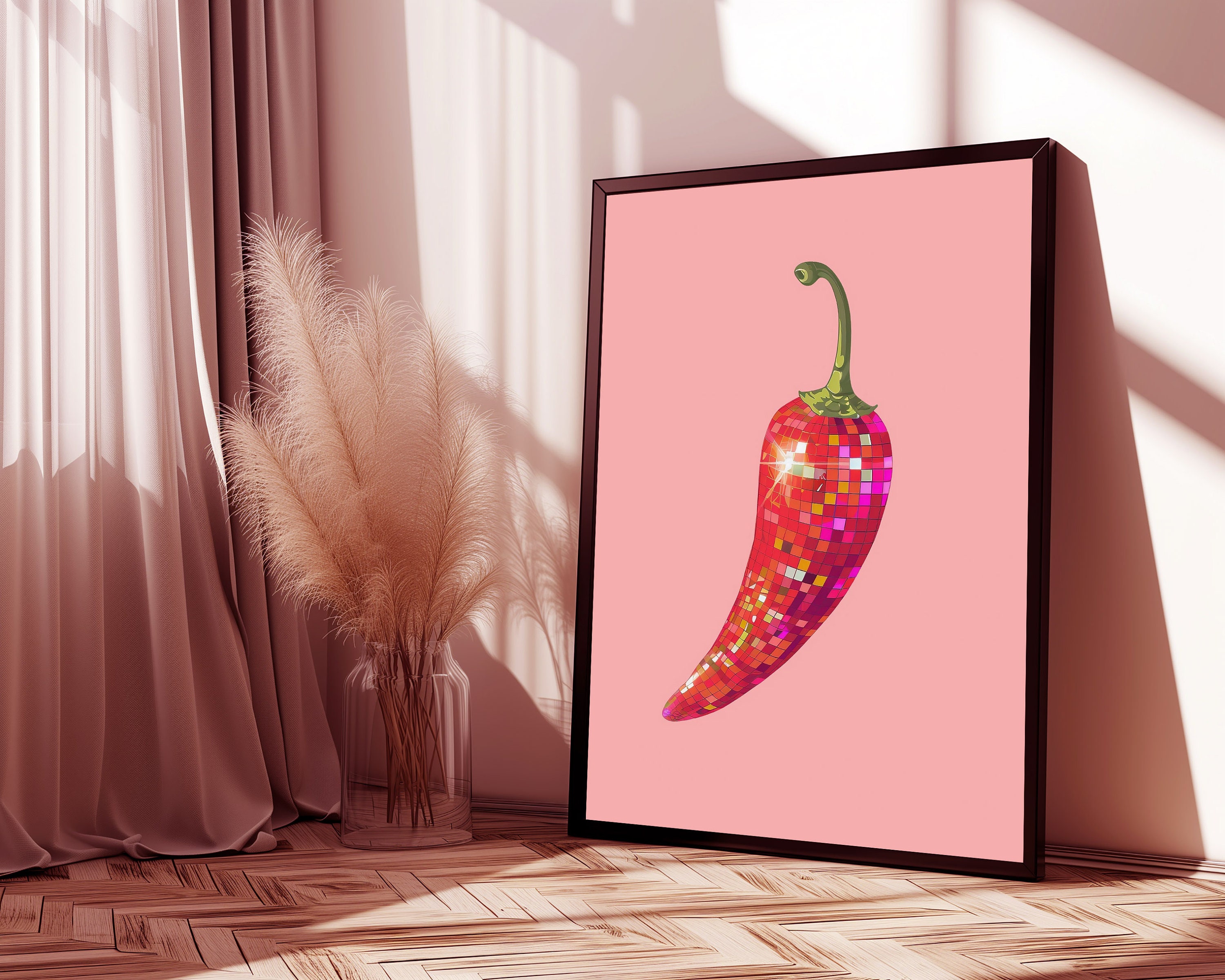 Chilli Disco Ball | Trendy Kitchen Decor, Retro Food Wall Art, Chili ...