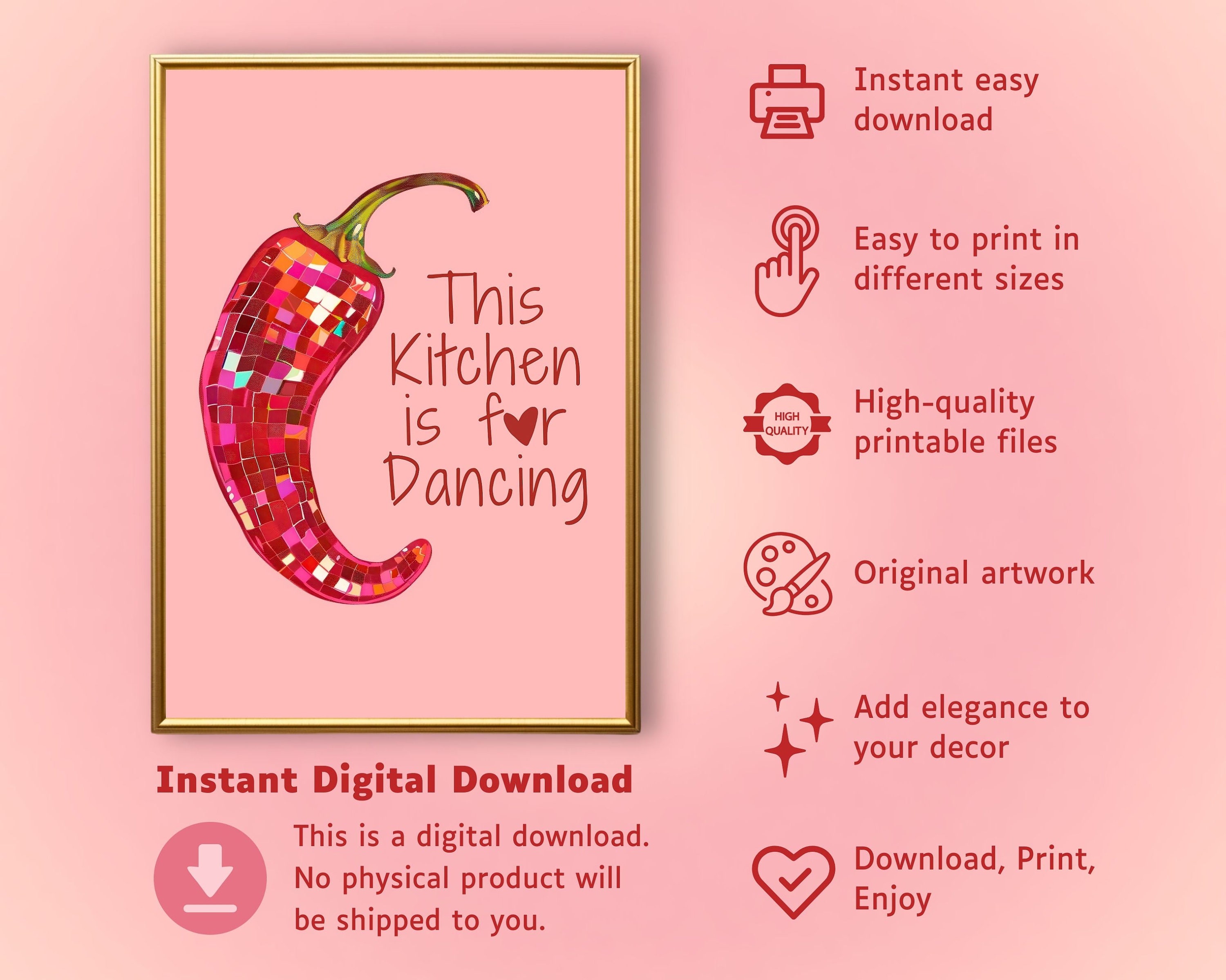 Disco Ball Chilli | This Kitchen is for Dancing Print, Retro Food Wall ...