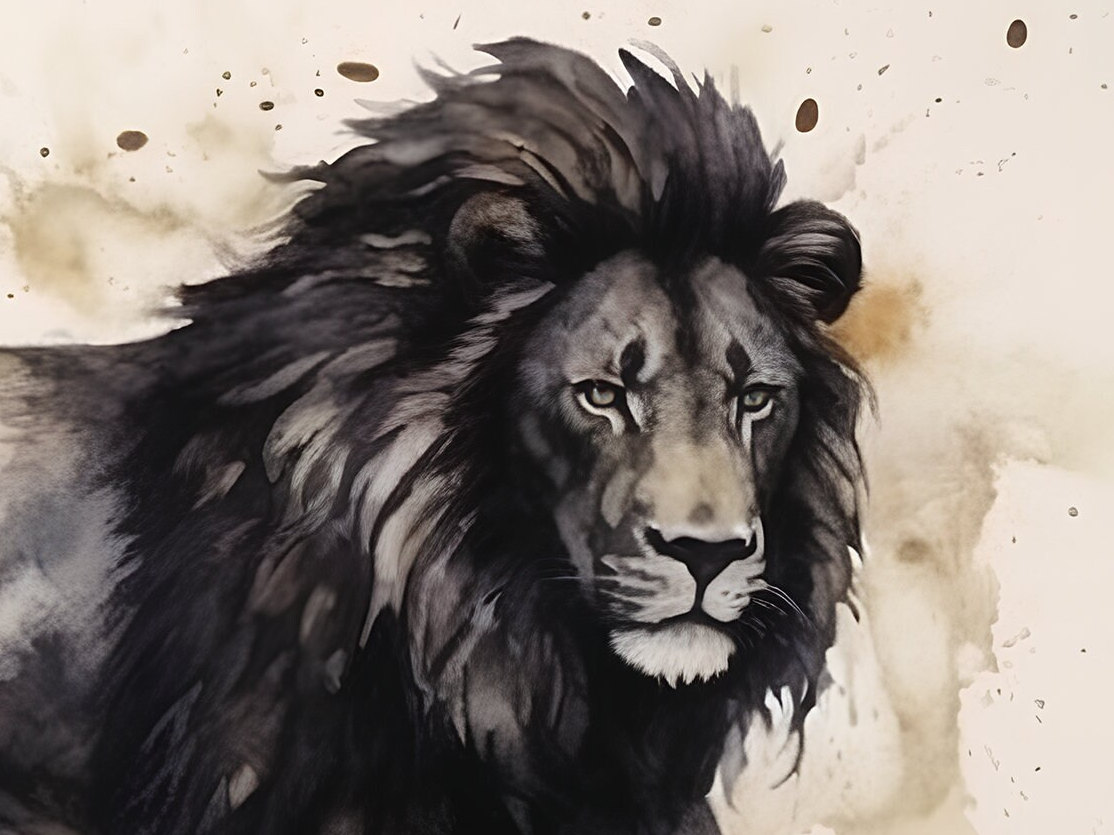 Printable Black Lion Wall Art, Watercolor Wall Decor, Warm Color ...
