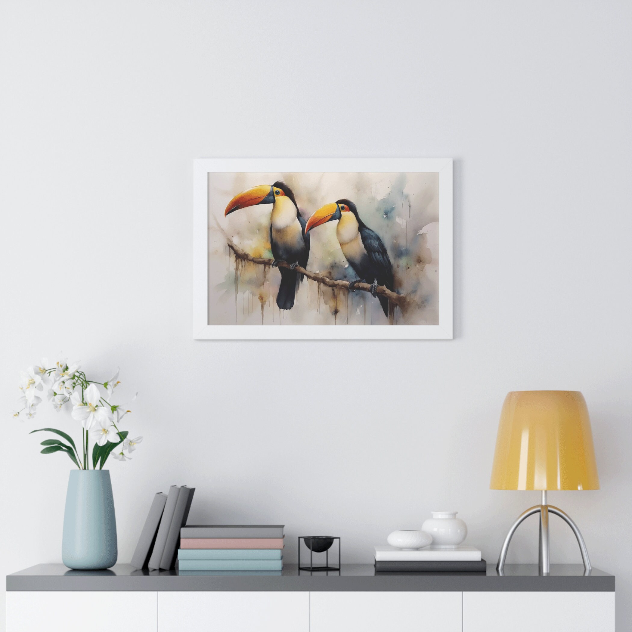 Printable Toucans Art, Watercolor Wall Decor, Warm Shades, Modern Home Accent, Unique Tropical ...