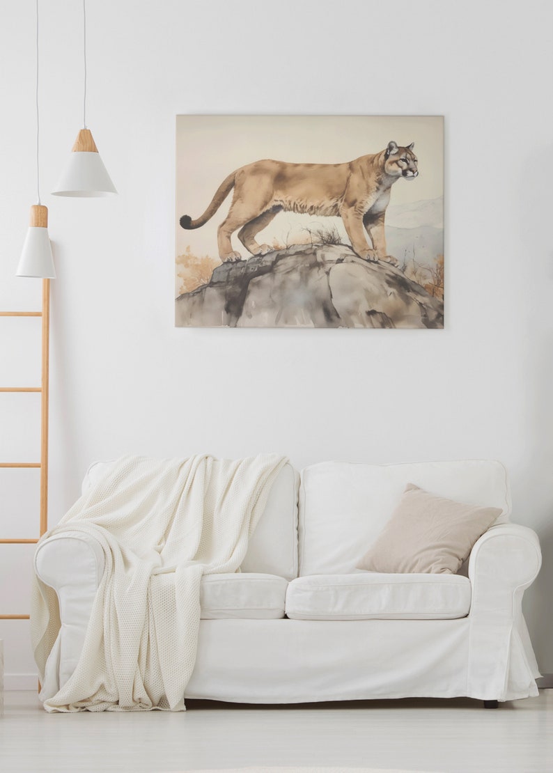 Printable Mountain Lion Art, Watercolor Wall Decor, Earth Tone Colors ...