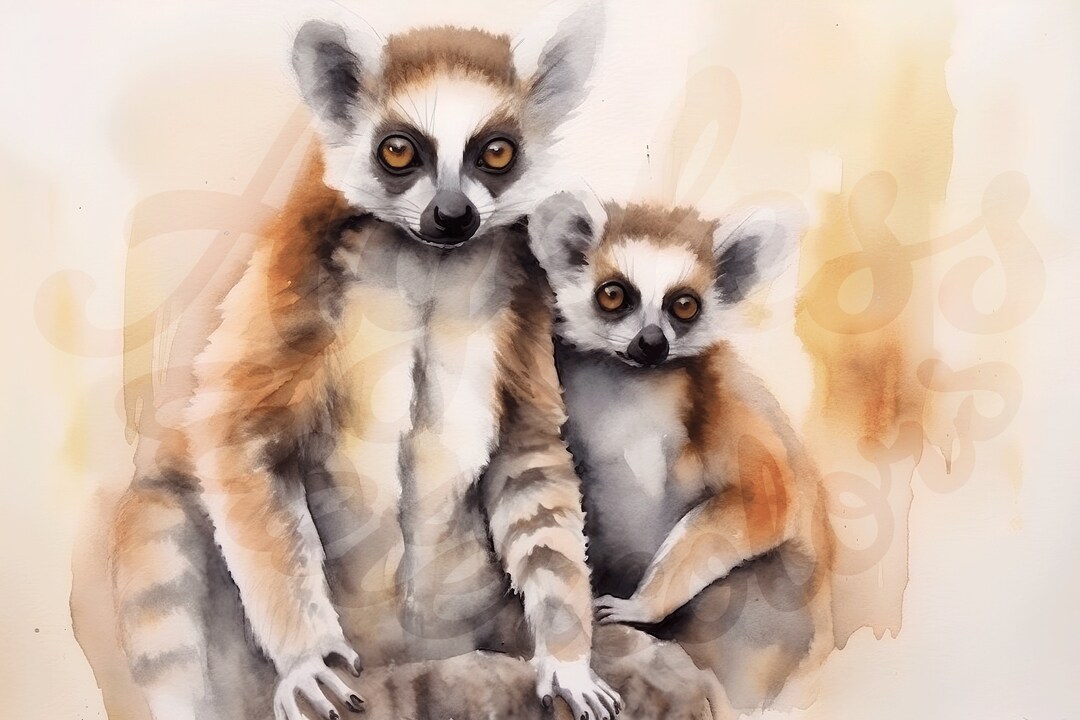 Lemurs Watercolor Printable Wall Art Rich Earth Tones - Etsy