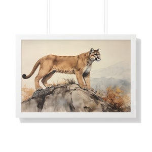 Printable Mountain Lion Art, Watercolor Wall Decor, Earth Tone Colors ...