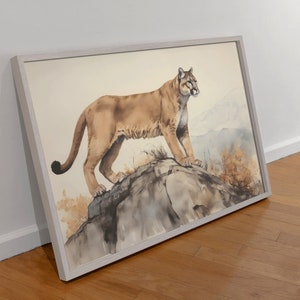 Printable Mountain Lion Art, Watercolor Wall Decor, Earth Tone Colors ...