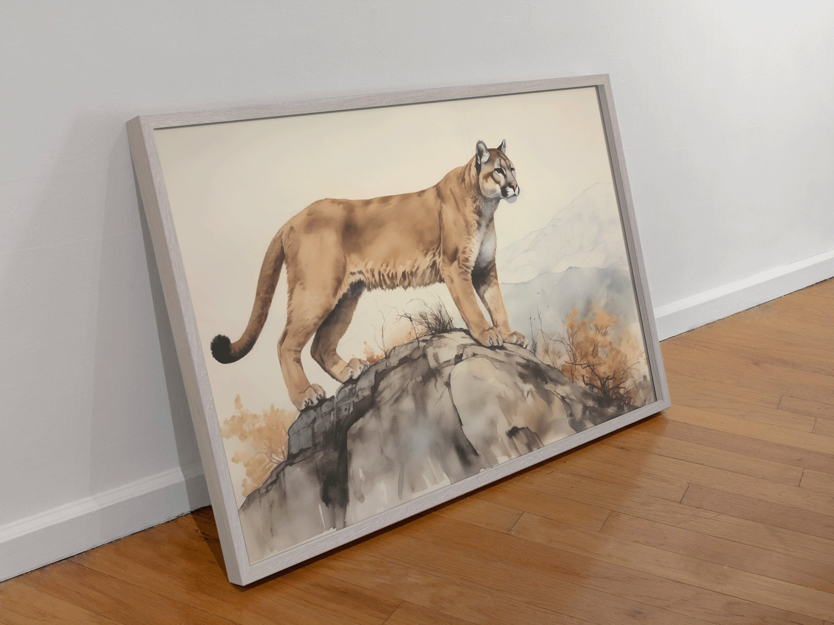 Printable Mountain Lion Art, Watercolor Wall Decor, Earth Tone Colors ...