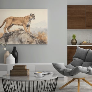 Printable Mountain Lion Art, Watercolor Wall Decor, Earth Tone Colors ...