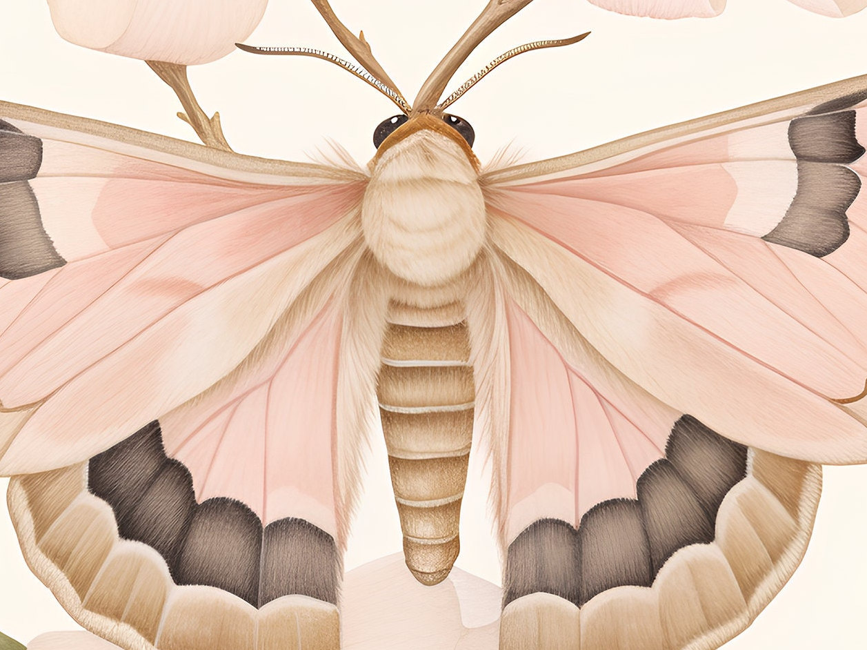 Printable Moth and Flowers Watercolor Beautiful Wall Decor Art - Etsy
