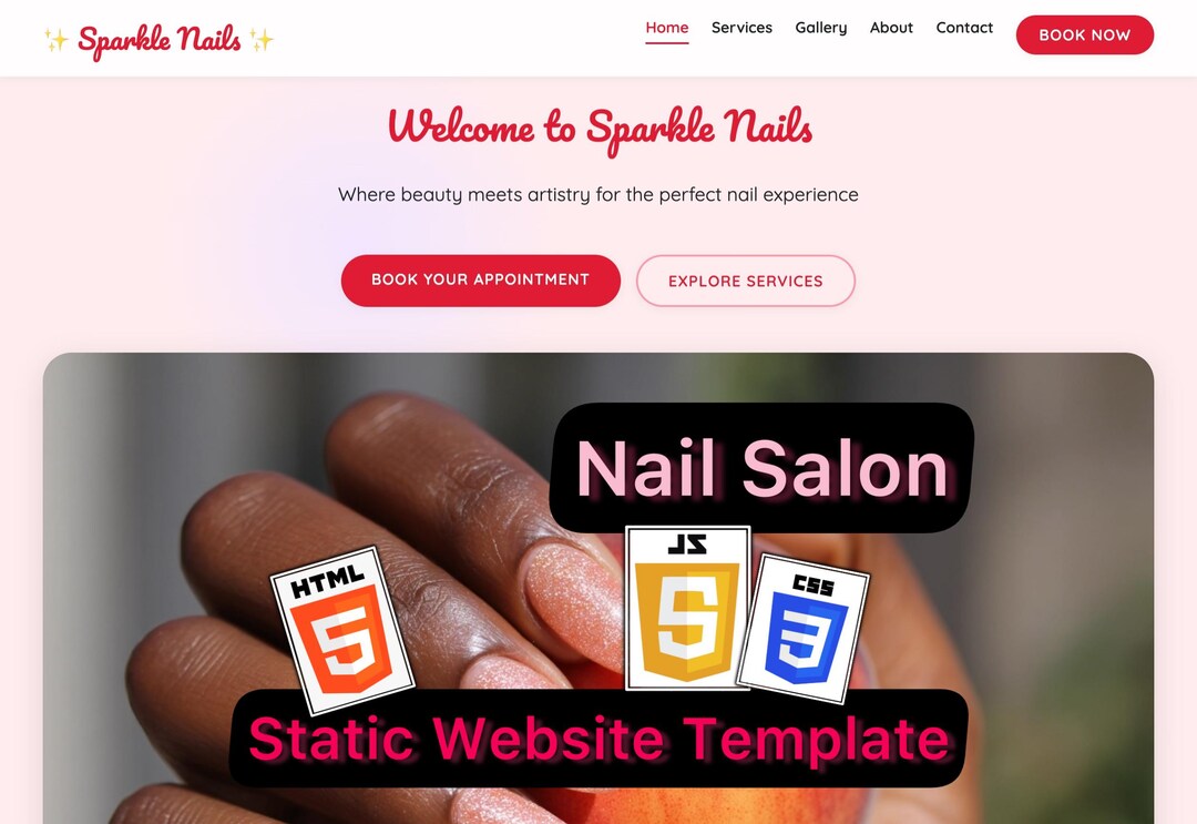 Pink Nail Salon Website Template: Responsive HTML CSS Design - Etsy