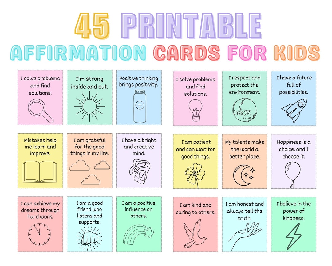 45 Affirmation Cards for Kids Encouragement Cards Kids - Etsy