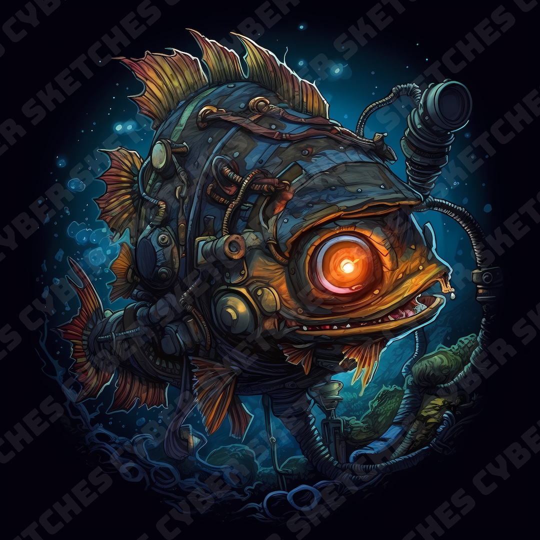 Steampunk Angler Fish, Digital Art, Ocean, AI Art - Etsy