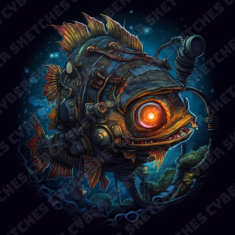 Steampunk Angler Fish Digital Art Ocean AI Art - Etsy