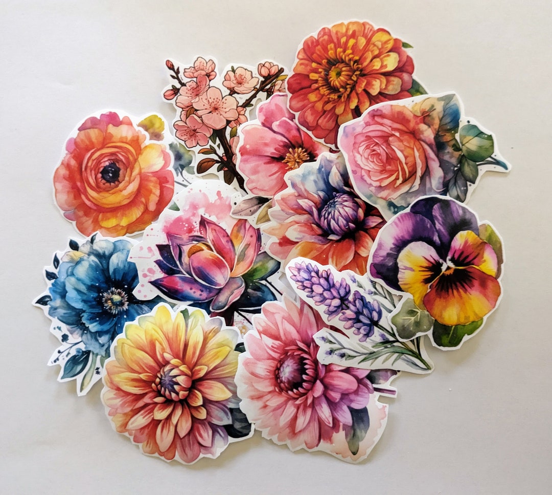 Custom Watercolor Flower Sticker Sets, Assorted. Waterproof for Water ...