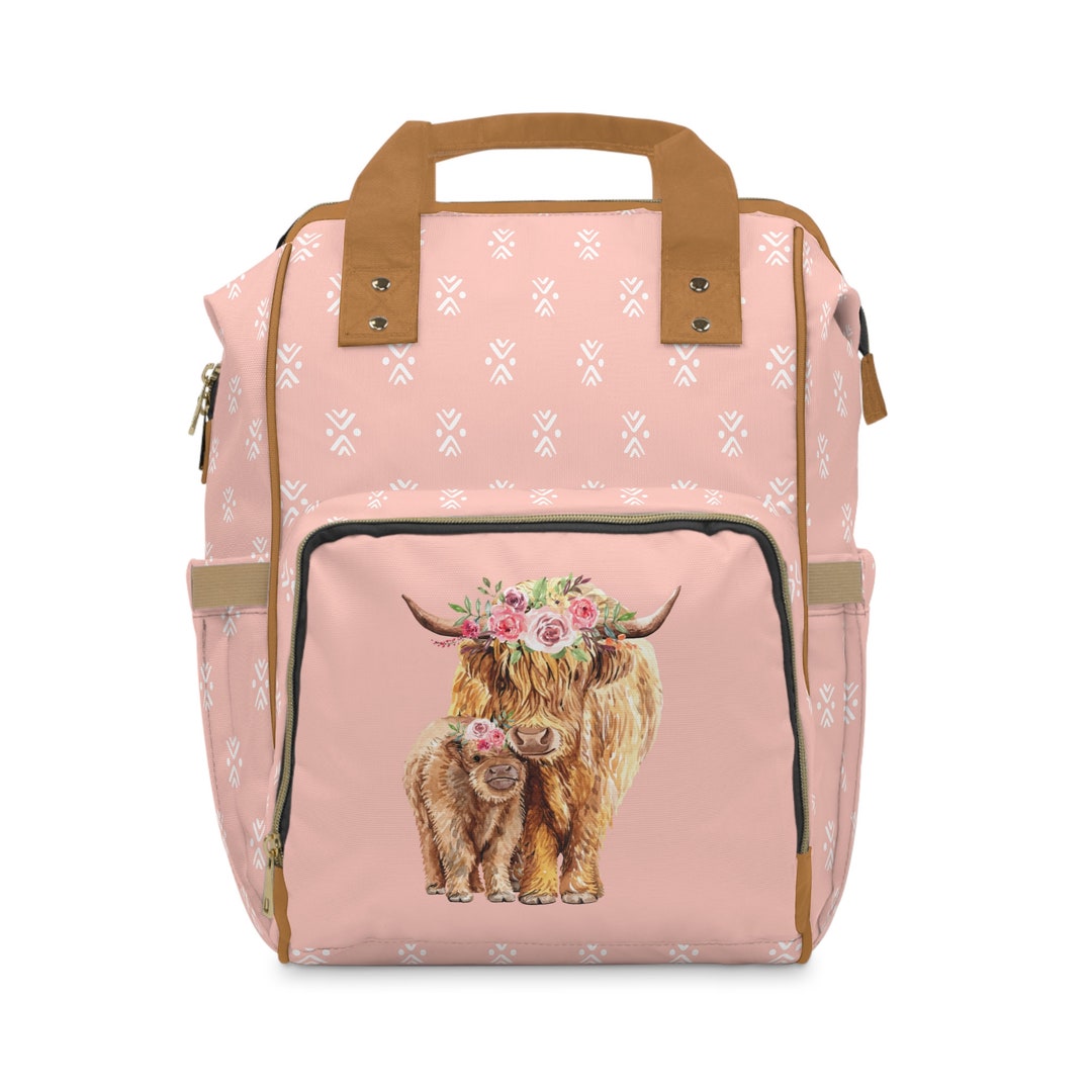 Diaper Bag Backpack Boho Highland Cow Diaper Bag Pink Western Backpack ...