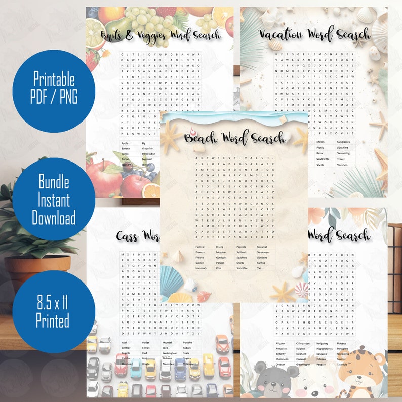 Five Themed Word Search Puzzles - Instant Download, Classroom or Home ...