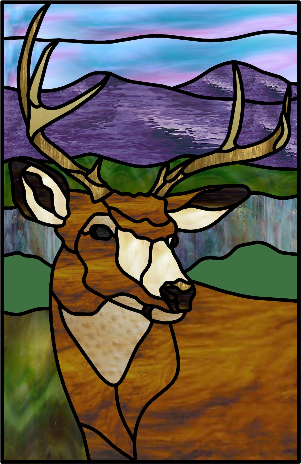 Mountain Mule Deer Digital Stained Glass Pattern - Etsy