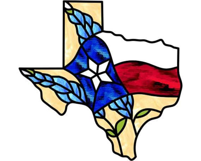 State of Texas, Bluebonnets, Texas Flag Digital Stained Glass Pattern ...