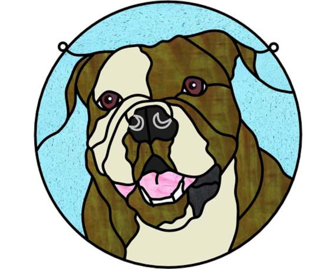 12" Round Bulldog Digital Stained Glass Pattern - Etsy