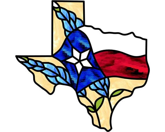 State of Texas, Bluebonnets, Texas Flag Digital Stained Glass Pattern ...