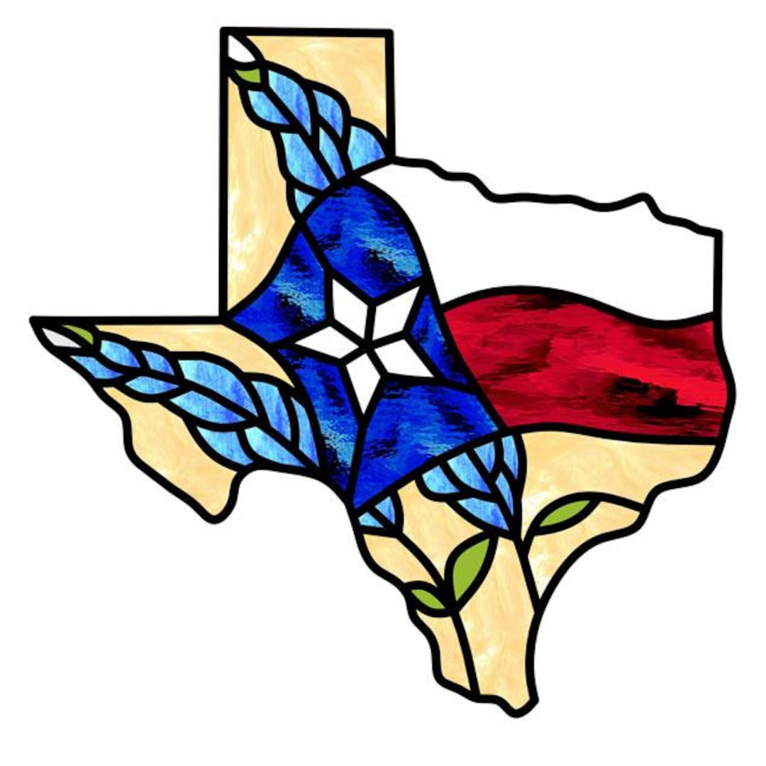 State of Texas, Bluebonnets, Texas Flag Digital Stained Glass Pattern ...