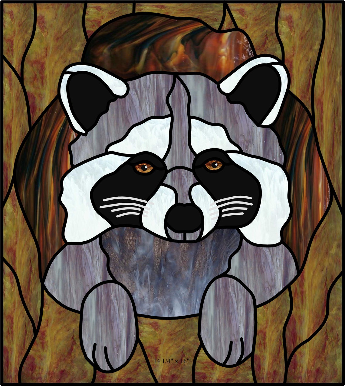 Cute Racoon in a Tree and Racoon Sun-catcher Digital Stained Glass ...