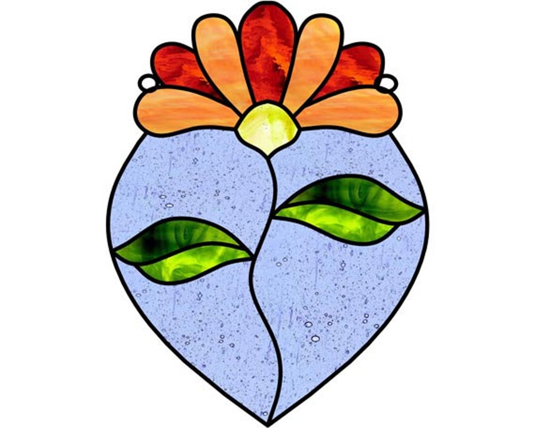 Modern Heart Flower Digital Stained Glass Pattern - Etsy